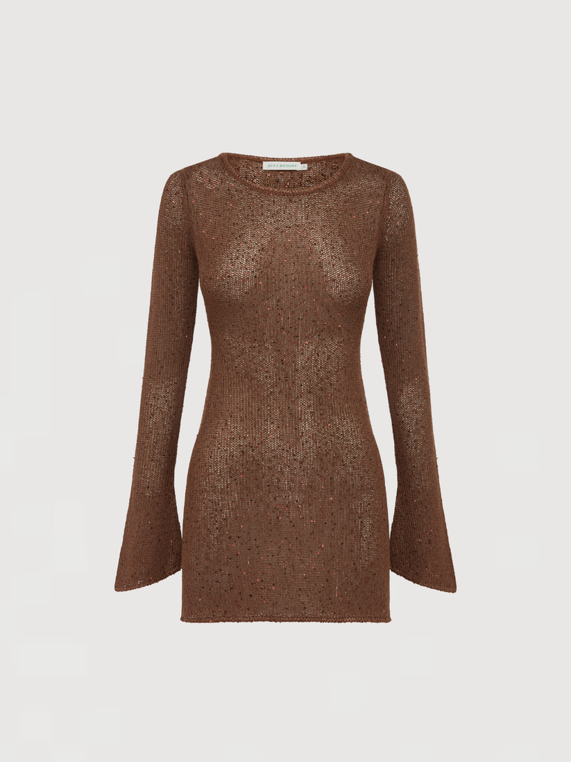 Maya Longsleeve Mini Dress - Chocolate Sequin – ASTA RESORT